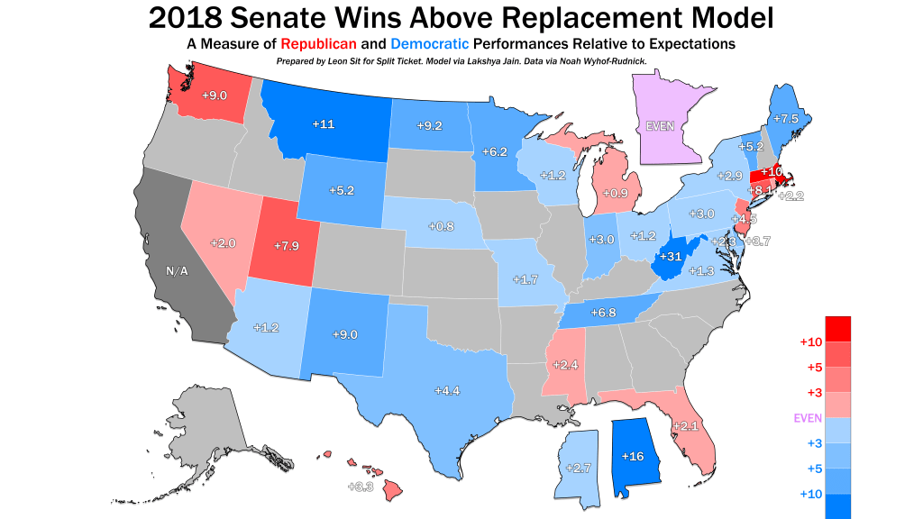 2018 Senate Wins Above Replacement (WAR) – Split Ticket